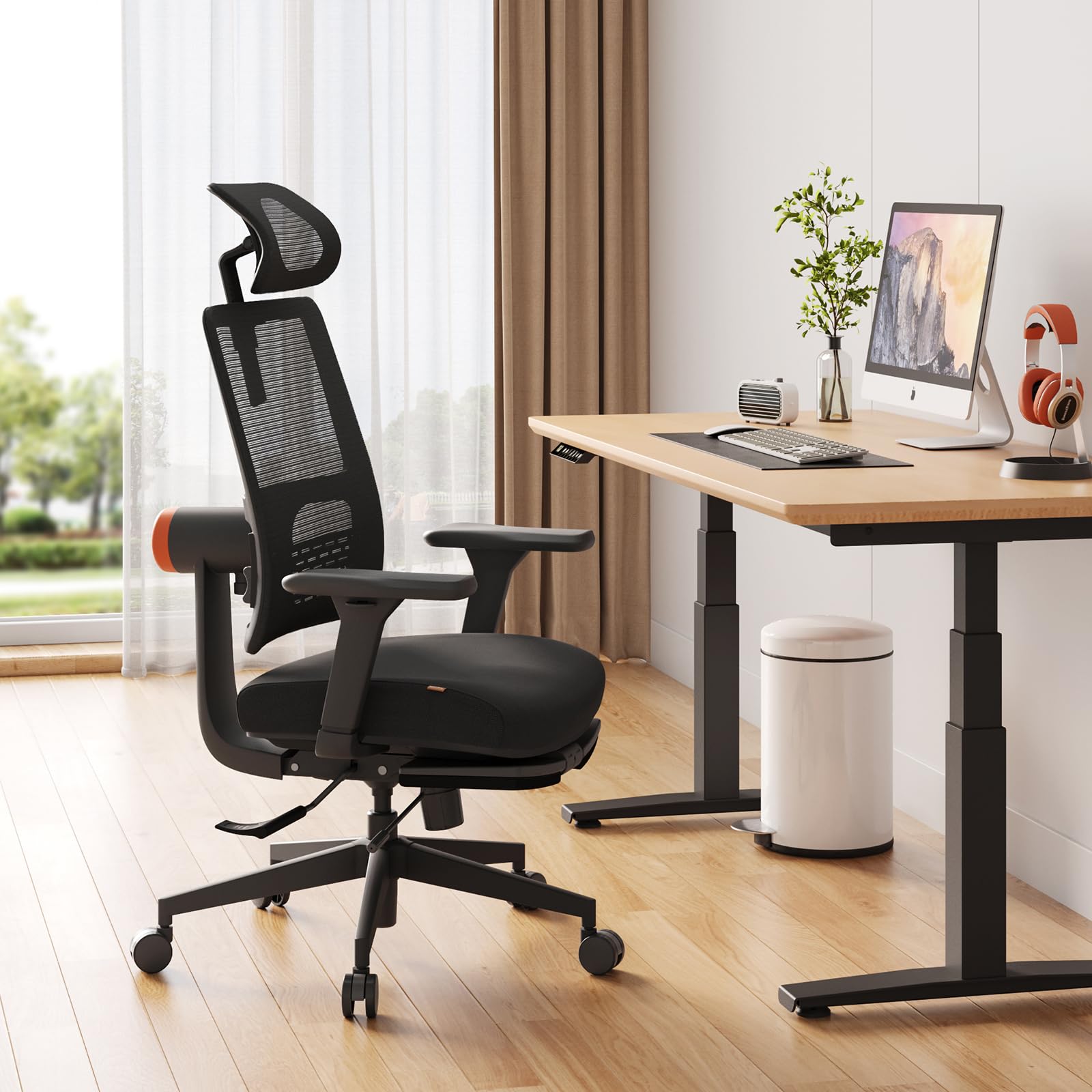 Newtral Ergonomic Chair with Footrest - Home Office Desk Chair with Auto-Following Lumbar Support, 4D Armrest, Seat Depth & Height Adjustable, 96°-136° Reclines