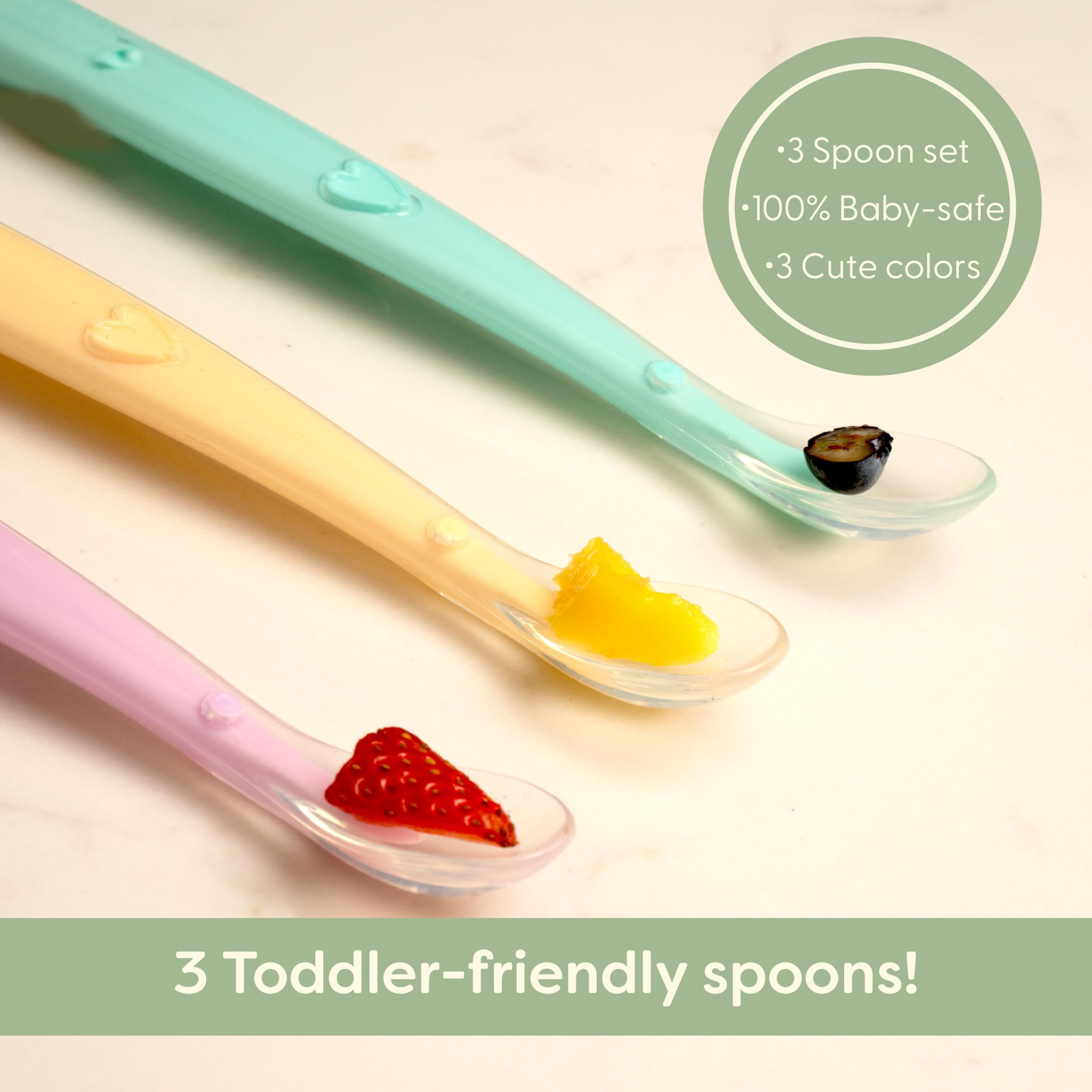 Upward Baby Spoons Self Feeding 12+ Months - Baby Feeding Spoons, Baby Led Weaning Spoons, Baby Feeding Essentials, Baby Food Spoons - Silicone Baby Spoon - Baby Self Feeding Spoon