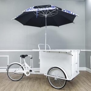 Fixturedisplays® 24" Tire 90 X 51.5 X 41" White Vending Trike Mobile Food Beverage Bike Cart White Blue Star with 86.6" Umbrella 10165-NF