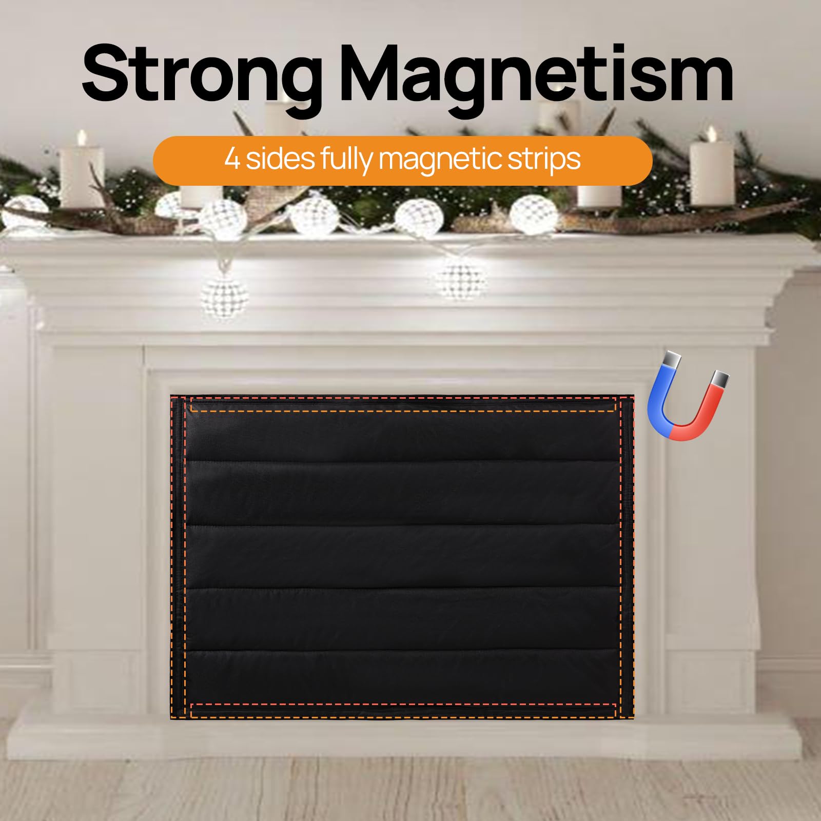 TURBRO Magnetic Fireplace Cover, 45” W x 34” H Magnetic Fireplace Draft Blocker, Indoor Vent Insulation Draft Stopper, Prevent Heat and Cold Air Loss, fits for Iron and Brick Frame, with Sticky Tapes