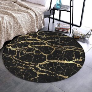 meaudiwes soft round rug classic indoor floor mat, washable & stain resistant area rug for bathroom, dining room, hallway, gold marble black