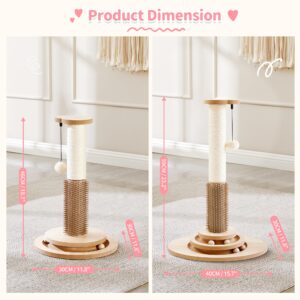 Made4Pets Cat Scratching Post, 23" Tall Sisal Cat Scratcher Post with Cat Self Groomer, 4-in-1 Interactive Trackball Toys with Cat Hair Brush, Vertical Cat Climbing Tree with Dangling Plush Balls