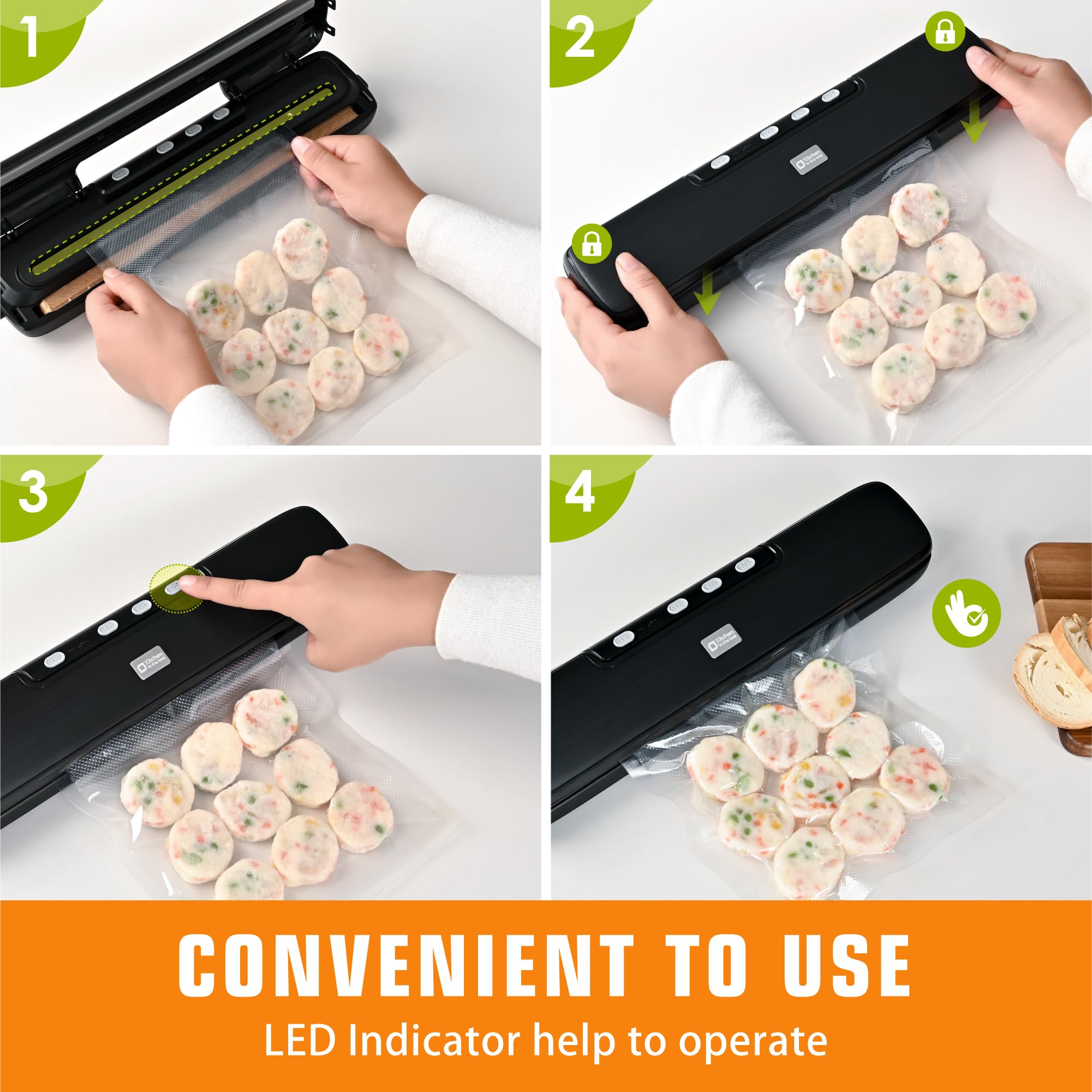 Vacuum Sealer Machine,Kitchen in the box Food Sealer Machine for Food Storage,Dry/Wet/Seal/Vac/External Vac Modes & 5 Sealing Temperatures,Automatic Air Sealer with 15Pcs Vacuum Seal Bags,Black