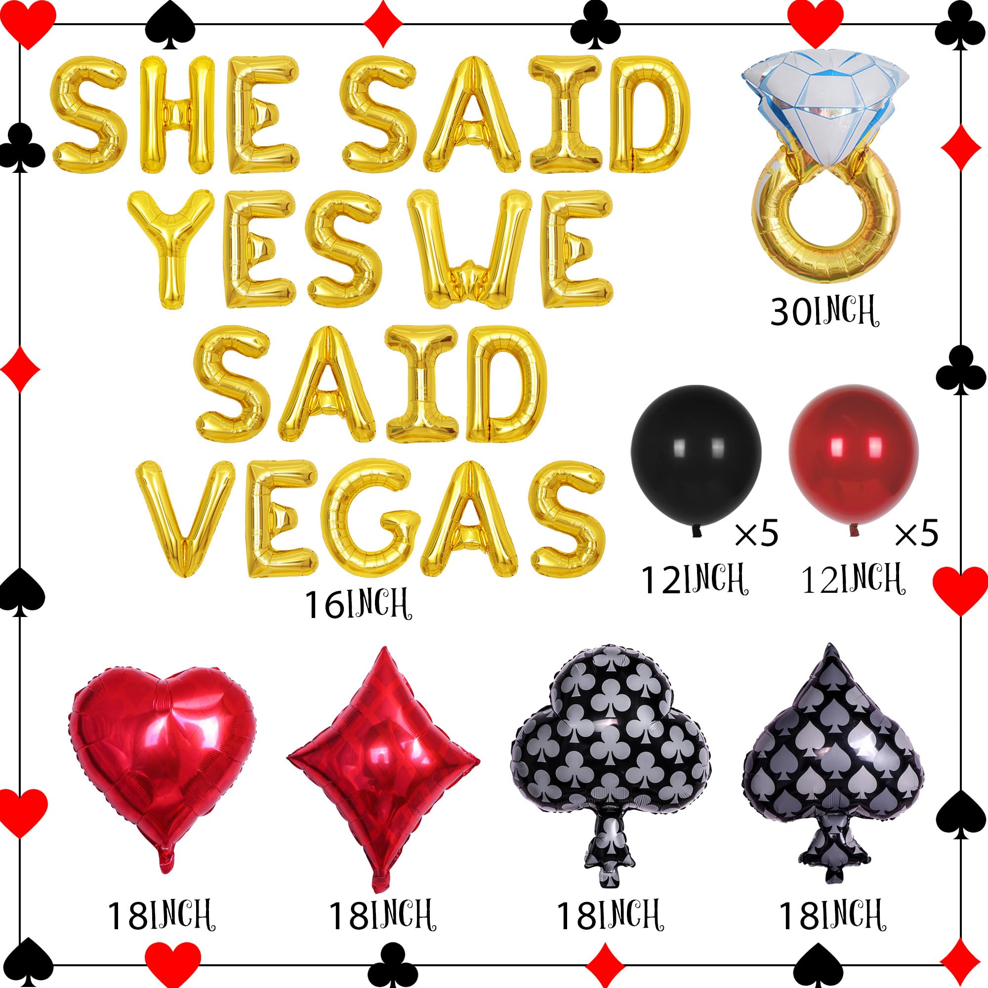 LaVenty 16 PCS She Said Yes We Said Vegas Balloon Las Vegas Bachelorette Party Decorations Casino Bachelorette Bridal Shower Balloons Garland