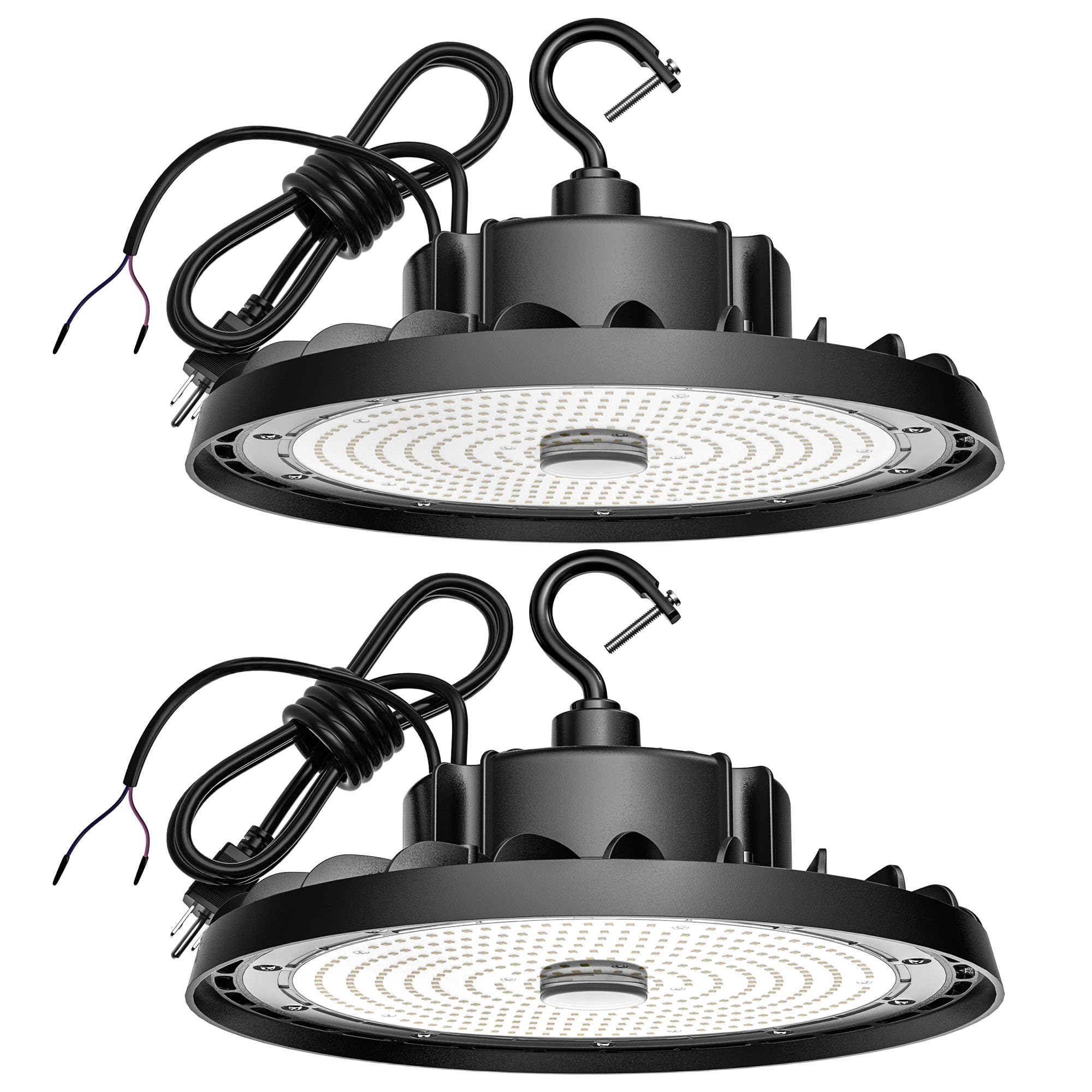 SHINEWOO UFO LED High Bay Light 240W 36,000lm 5000K Daylight, High Bay LED Shop Light 0-10V Dimmable with US Plug 5’ Cable, Commercial LED Warehouse Lights, Factory Area Lighting Fixture, 2PCS