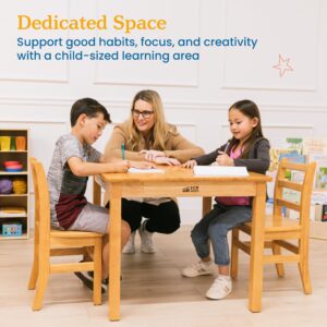 ECR4Kids 30in D Square Hardwood Table with 24in Legs and Two 14in Chairs, Kids Furniture, Honey