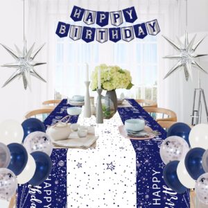 Navy Blue Birthday Decorations for Men Boys Women Girls, 80 PCS Blue and Silver Party Decorations, Happy Birthday Backdrop Banner Party Supplies Blue Silver Confetti Star Balloons Arch Tablecloth