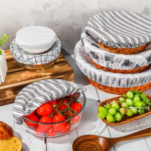 Whaline 10Pcs Bowl Covers Reusable In 5 Size Stretch Cloth Fabric Dish Cover Farmhouse Plaid Gray Ticking Stripe Lids for Food Fruits Leftover Storage