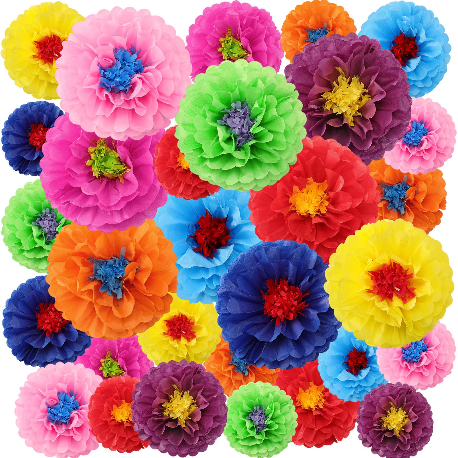 Geyee 27 Pcs Mexican Paper Flowers Colorful Tissue Paper Flowers Fiesta Paper Flowers Mexican Carnival Paper Flowers for Floral Party Backdrop Birthday Wedding Party 8, 10, 12 Inch (Stylish Color)