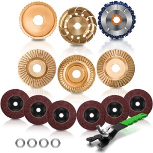 13pcs wood carving disc set for 4" or 4 1/2" angle grinder, stump tool grinder disc wheel attachments for woodworking, stump grinding tools for wood cutting shaping carving sanding and polishing