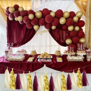 15PCS Burgundy Maroon Gold Beige Party Tissue Tassel Garland Hanging Banner Streamers Graduation Fall Bridal Baby Shower Wedding Birthday Nursery Classroom Décor