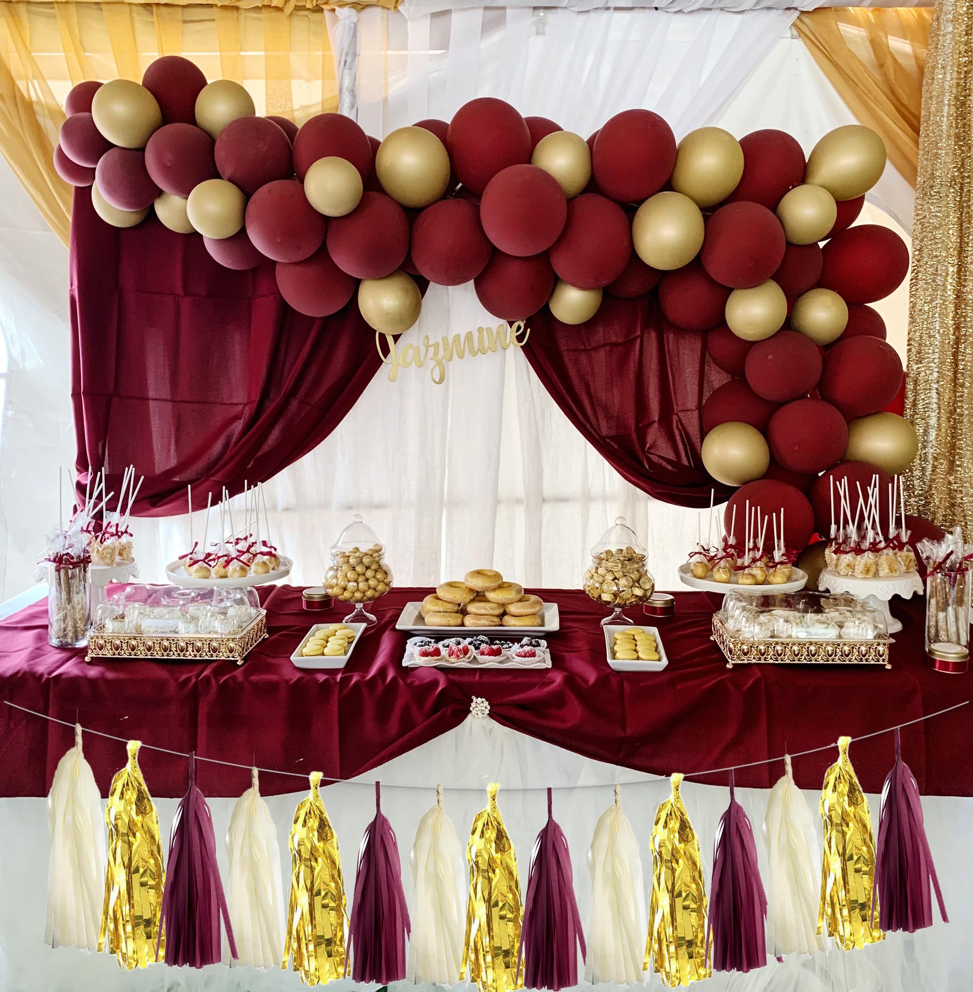 15PCS Burgundy Maroon Gold Beige Party Tissue Tassel Garland Hanging Banner Streamers Graduation Fall Bridal Baby Shower Wedding Birthday Nursery Classroom Décor