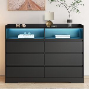 cipacho black dresser for bedroom,dresser with led lights,6 drawer dresser with 2 cubby,chest of drawers & dresser,wood dresser,dresser bedroom furniture, tv dresser for living room