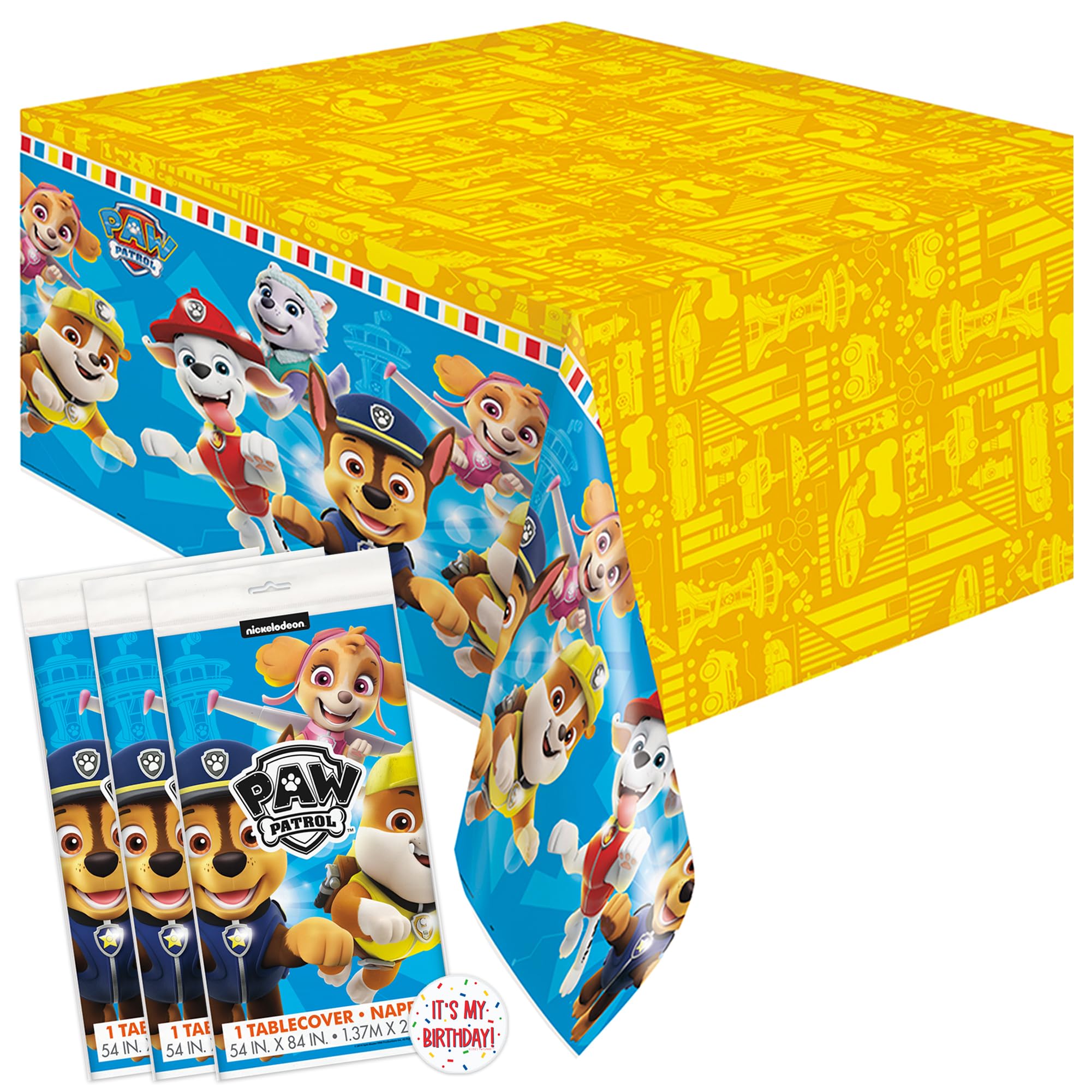 Unique Paw Patrol Birthday Decorations - Rectangular Plastic Tablecloth (Pack of 3) & Sticker