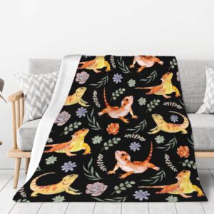 Bearded Dragon Reptiles Blanket Gift for Boy Girl Flannel Fuzzy Warm Plush Lightweight Soft Throw for Couch Sofa Bed Office Camping 50''x 60'' for Teens