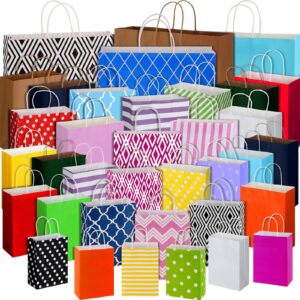 kosiz 36 pcs assorted sizes gift bags bulk gift bag assortment different sizes birthday goodie paper party favor gift bag for christmas teacher thanksgiving, etc 8.3" small, 10.2" medium, 12.6" large