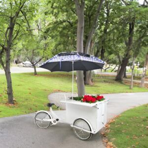 Fixturedisplays® 24" Tire 90 X 51.5 X 41" White Vending Trike Mobile Food Beverage Bike Cart White Blue Star with 86.6" Umbrella 10165-NF