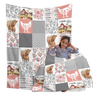 buyyet farm animal floral chicken gift blanket farmhouse animal floral print neutral baby blanket for boy girl birthday highland cow chicken swaddle receiving blanket 40''x 50''for kids