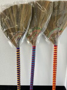 authentic handmade asian broom set of 3 packs - premium vietnamese straw broom, 40" length