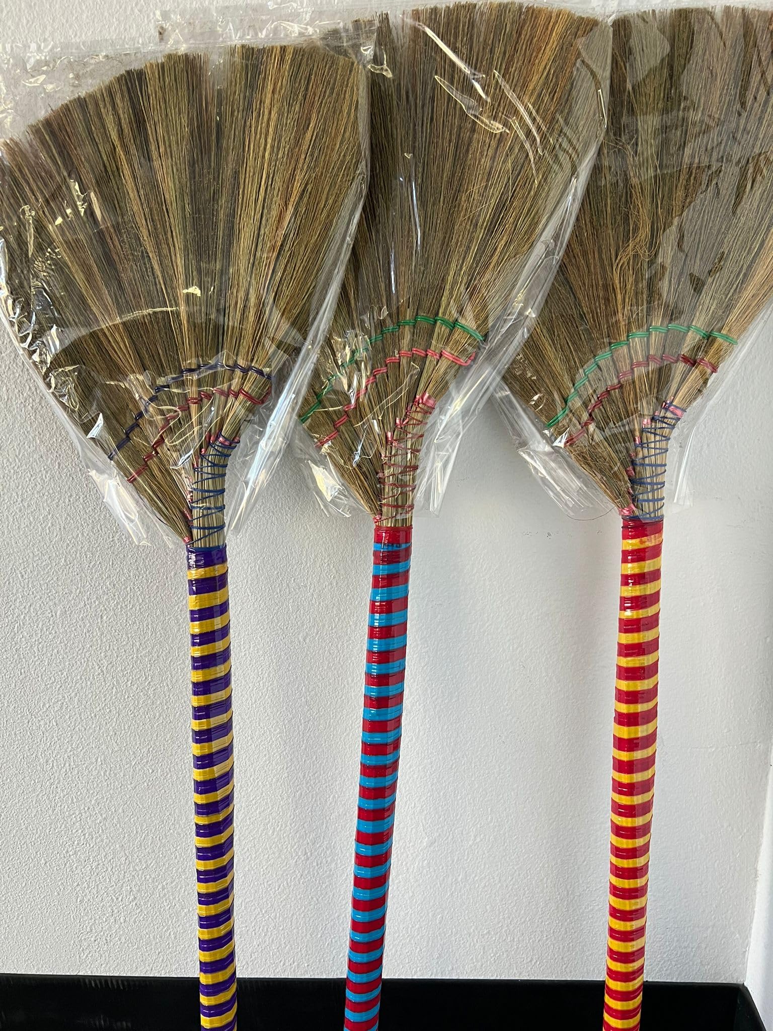 Authentic Handmade Asian Broom Set of 3 Packs - Premium Vietnamese Straw Broom, 40" Length