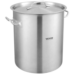 vevor stainless steel stockpot, 42 quart large cooking pots, cookware sauce pot with strainer, lid, and handle, heavy duty commercial grade stock pot, sanding treatment, for large groups events silver