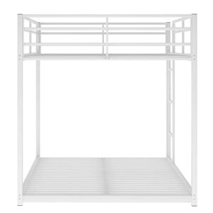 BOVZA Full Over Full Metal Bunk Bed, Low Bunk Bed with Built-in Ladder for Kids Teens Girls Boys, White