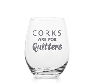 lushy wino - corks are for quitters | 18oz. etched stemless wine glass: dishwasher safe funny wine glasses for women in gift-ready box