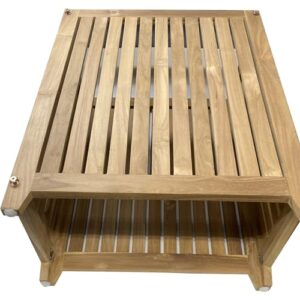 Genuine Teak Wood Spa Style Full Size Hamper, Top Load Double Hinged Lid, Slat Panel Woodgrain Finish, 19.75 Inch Width x 11 inch Depth x 26 Inch Tall