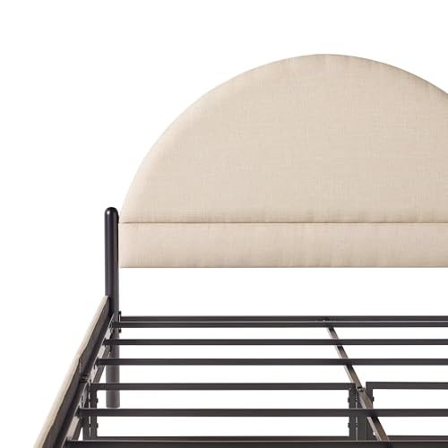 Walker Edison Queen Modern Curved Upholstered-Headboard Bed, Queen Size, Oatmeal