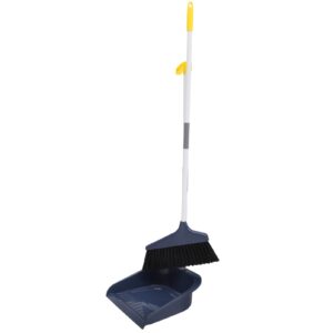 healifty dustpan and broom set, stand up dustpans with broom household sweeping broom handheld broom for lobby garage cleaning supplies blue