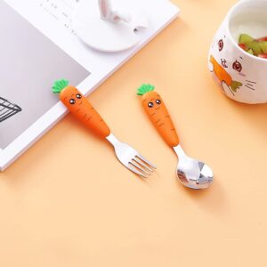 WitBicg Travel Cutlery Set Baby, 2 PCS Toddler Utensils, Kids Spoon And Fork Self-Feeding, Carrot Child Flatware Sets, Stainless Steel Fun Baby Silverware, Complementary Food Weaning