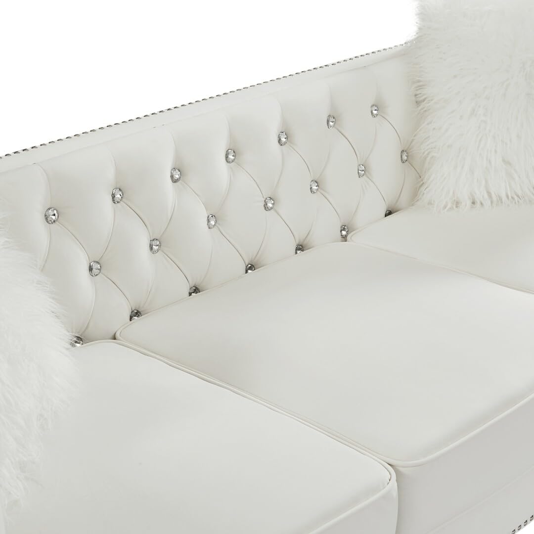 i-POOK 83" 3-Seater Chesterfield Sofa Couch, Tufted Upholstered Sofa with 2 Plush Pillows, Crystal Legs and Nailhead Trim Arms, Diamond Comfy Sofa for Living Room, Office, Guests Room, Beige