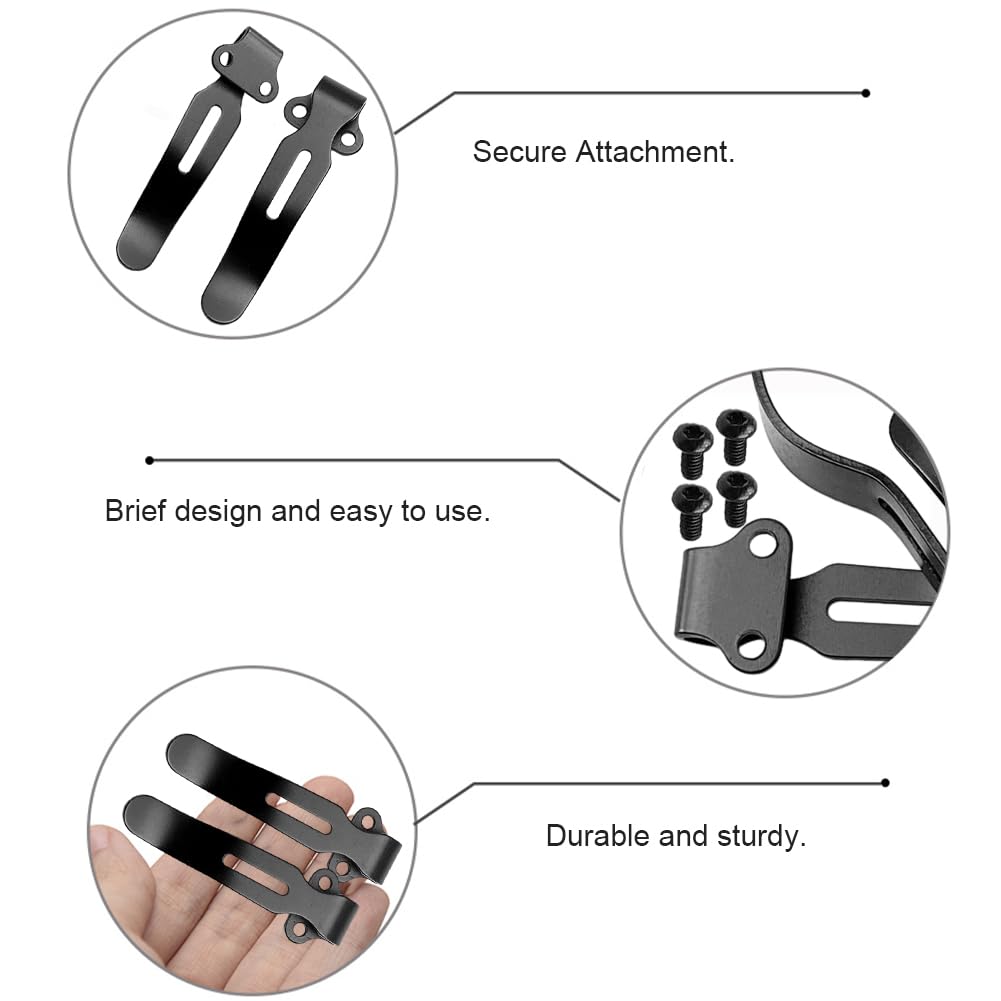 homfanseec 2 Pack Deep Carry Pocket Clips with 4 Pieces Screws, Pocket Knife Clip Replacement for Knife 515 535 Series Practical Waist 2 Hole Support Stand Grip DIY Outdoor Accessories Tool(Black)