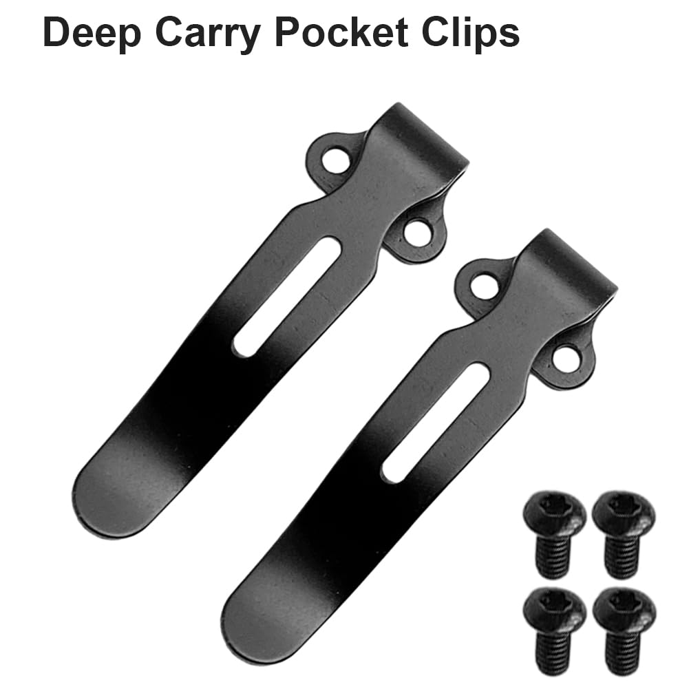 homfanseec 2 Pack Deep Carry Pocket Clips with 4 Pieces Screws, Pocket Knife Clip Replacement for Knife 515 535 Series Practical Waist 2 Hole Support Stand Grip DIY Outdoor Accessories Tool(Black)