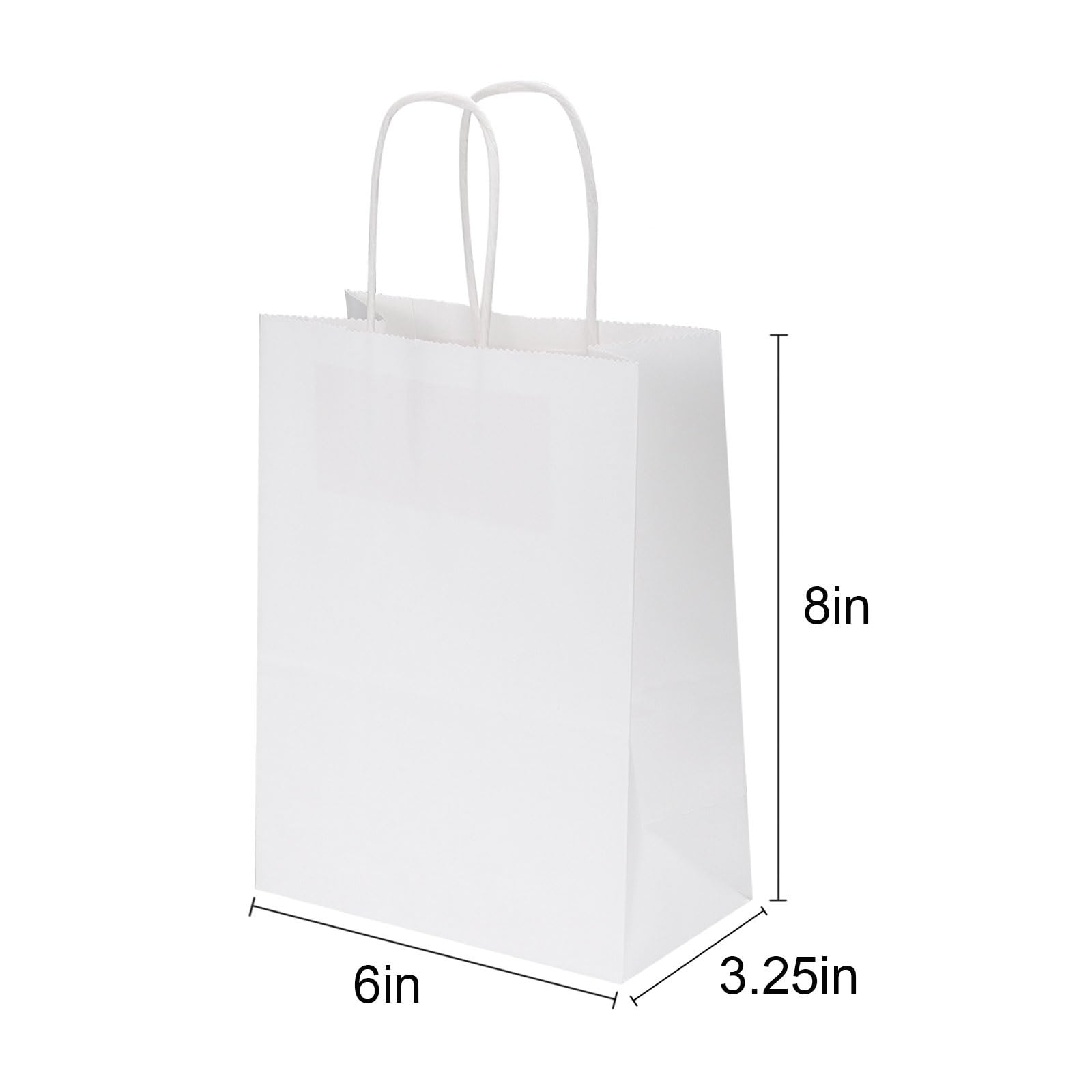 Joybe 300 Pack 6x3.25x8 Inch Small White Paper Bags with Handles Bulk, Kraft Paper Gift Bags for Birthday Party Favors Grocery Retail Shopping Business Goody Merchandise Craft Blank Sacks (300pcs)