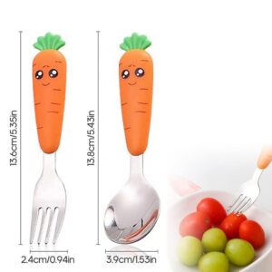 WitBicg Travel Cutlery Set Baby, 2 PCS Toddler Utensils, Kids Spoon And Fork Self-Feeding, Carrot Child Flatware Sets, Stainless Steel Fun Baby Silverware, Complementary Food Weaning