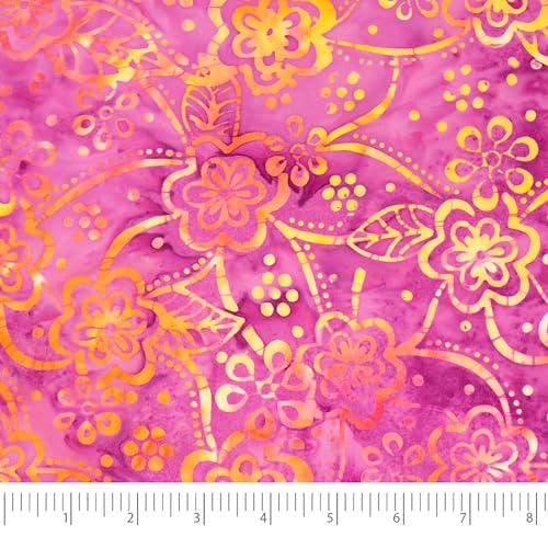 Stitch & Sparkle Indonesian Premium Batik Cotton Yellow Flowers on Pink