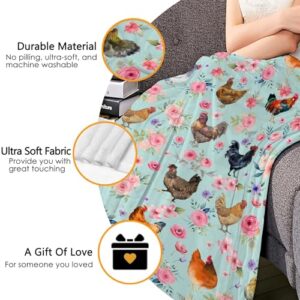 Chicken Flower Blanket-Chicken Blanket for Boys, Girls Chicken Gift for Chicken Lovers-Cozy Soft Flannel Lightweight and Warm Used for Room Bed Camping 40"x50" for Kids Children