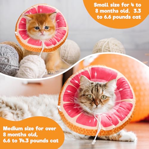 Cat Cone, Adjustable Cat Recovery Collar, Extra Soft Cat E Collar with Drawstrings, Prevent Licking and Scratching (Grapefruit, Medium)