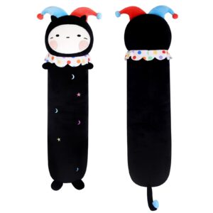 long cat plush body pillow, cute clown plush long cat throw pillow, kawaii stuffed animal clown cat plush toys for kids, boys, girls (black, 110cm/43in)