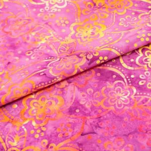 Stitch & Sparkle Indonesian Premium Batik Cotton Yellow Flowers on Pink