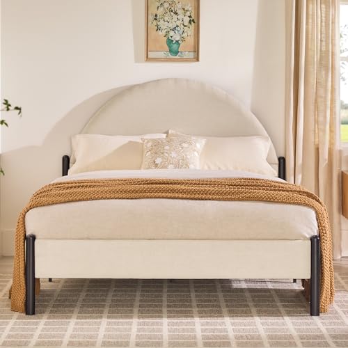 Walker Edison Queen Modern Curved Upholstered-Headboard Bed, Queen Size, Oatmeal