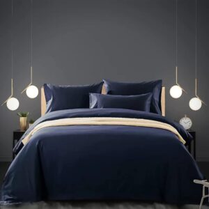 bedlam full/queen size duvet cover set - 3pcs 100% cotton duvet cover, includes a navy blue sateen duvet cover & 2 cotton pillowcases, super soft duvet covers - 500tc luxury queen duvet cover set