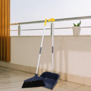 Healifty Dustpan and Broom Set, Stand Up Dustpans with Broom Household Sweeping Broom Handheld Broom for Lobby Garage Cleaning Supplies Blue