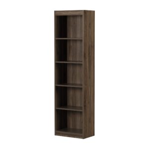 south shore axess 5-shelf narrow bookcase natural walnut, contemporary