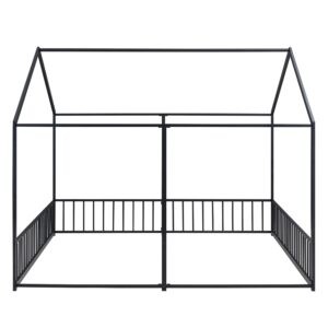 Harper & Bright Designs Metal Twin House Bed for Kids, Double Twin Beds Frame, Monressori Floor Bed Twin Size with Rails for Girls or Boys, Black