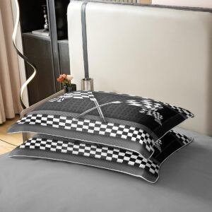 Castle Fairy 100% Nature Cotton Race Car Themed Duvet Cover Set Stripes Geometric Honeycomb Comforter Cover Set Twin Size with 1 Pillowcase Black White Checkered Flag Print Bedding Set