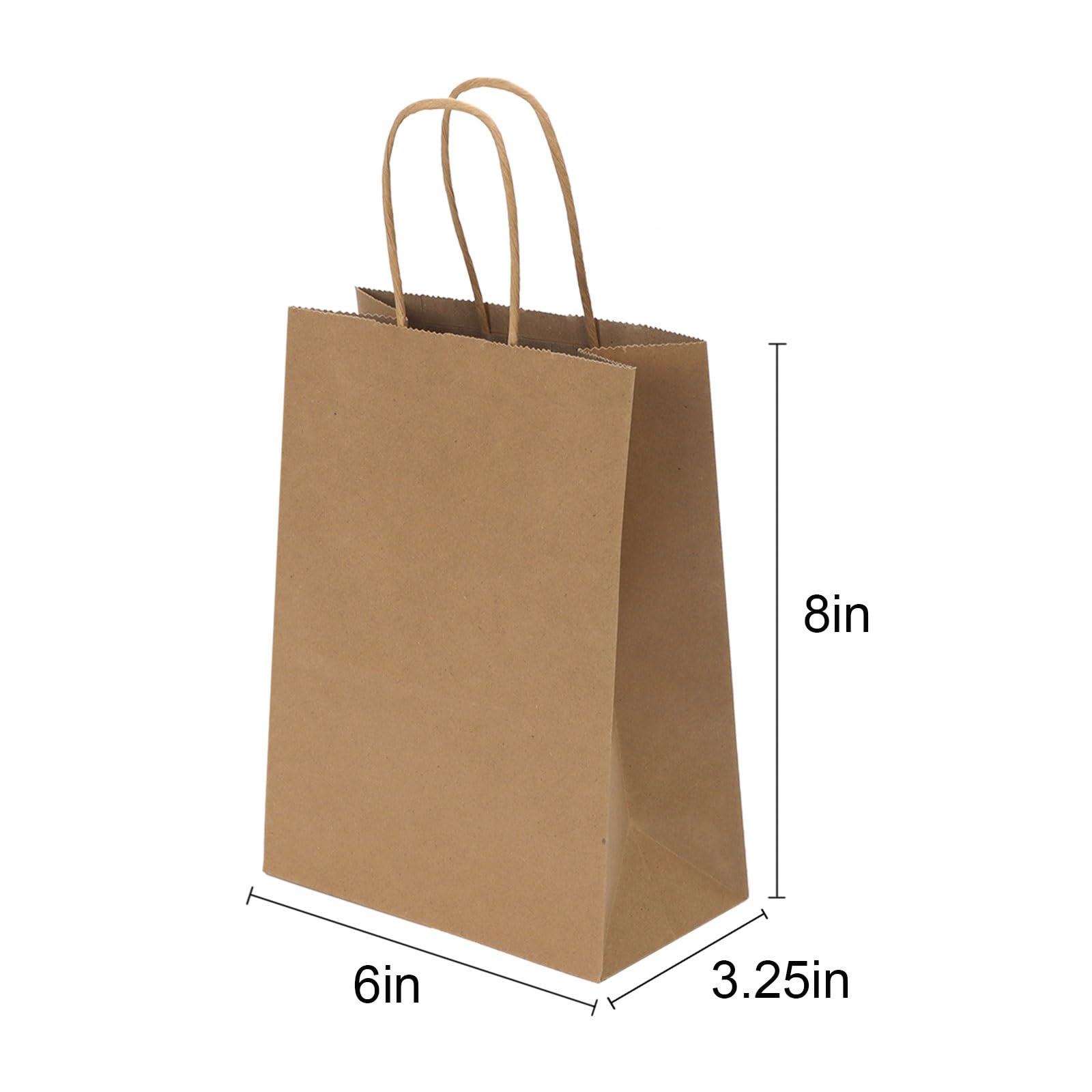 Joybe 100 Pack 6x3.25x8 Inch Small Brown Paper Bags with Handles Bulk, Kraft Paper Gift Bags for Birthday Party Favors Grocery Retail Shopping Business Goody Craft Sacks (Blank Plain Natural, 100pcs)