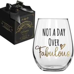 pokolllee not a day over fabulous wine glass birthday gifts for women, happy birthday gift for her, funny female wine glass gifts for mom sister friends, christmas gift for bff boss coworkers female