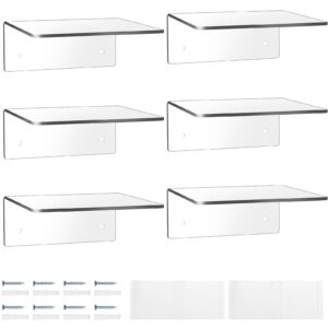 wenqik acrylic floating shelves for wall 6 x 6 inch display wall shelf clear hanging shelves with adhesive tape and screw for bathroom bedroom living room office storage decoration(6 packs)